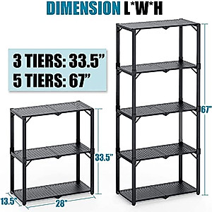 Hastatii 3-Shelf Storage Shelving Unit Metal Rack Heavy-Duty 28"x13.5"x33.5" for Garage, Kitchen and Bedroom Layers Increased Black