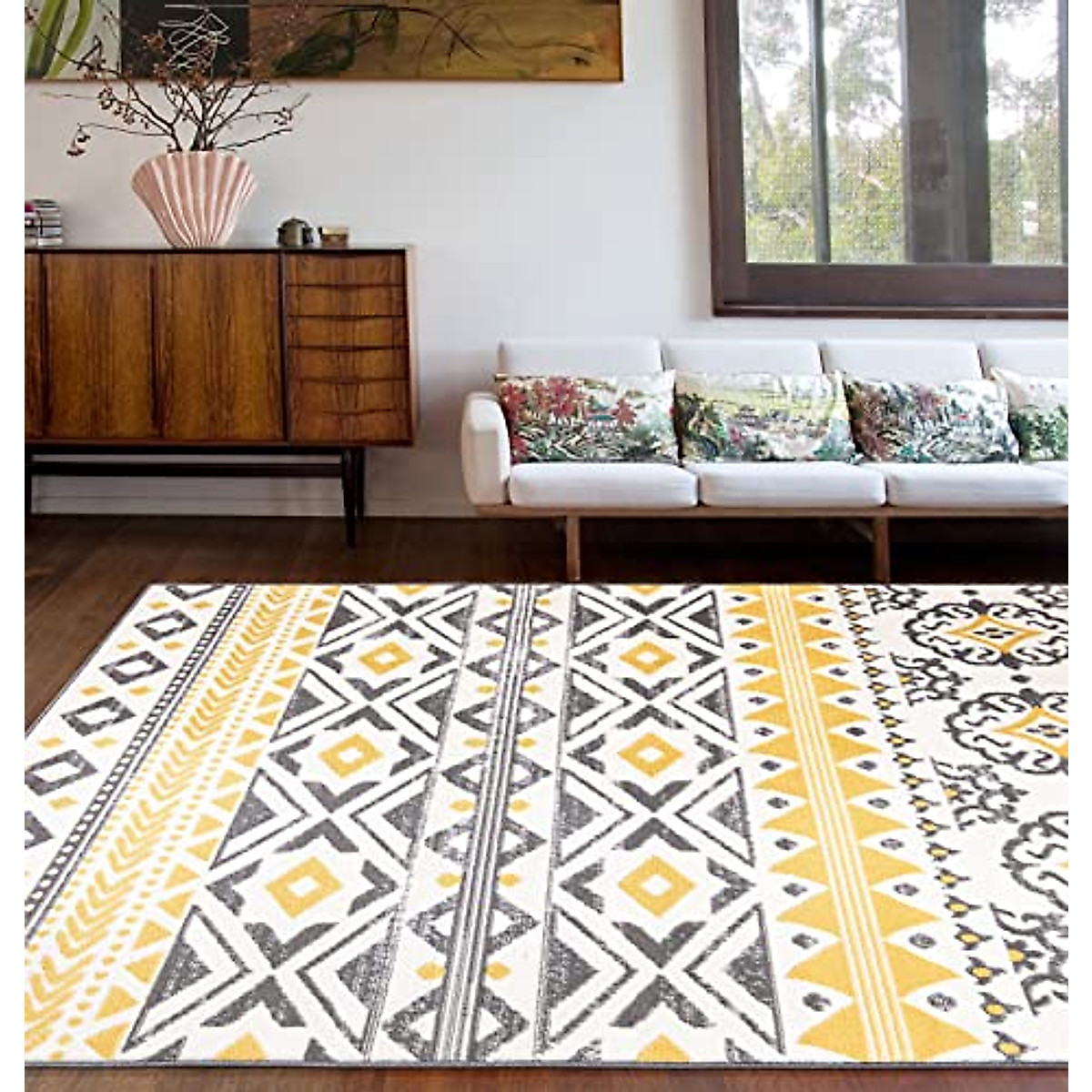 Rugshop Leiria Bohemian Geometric Area Rug 5' x 7' Yellow