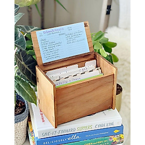 Wooden Recipe Box with Cards and Dividers - Handmade Walnut Recipe Cards and Box Set with 60 Recipe Cards 4X6 and 8 Recipe Card Dividers - Farmhouse Recipe Card Holder - Bridal Shower Recipe Box…