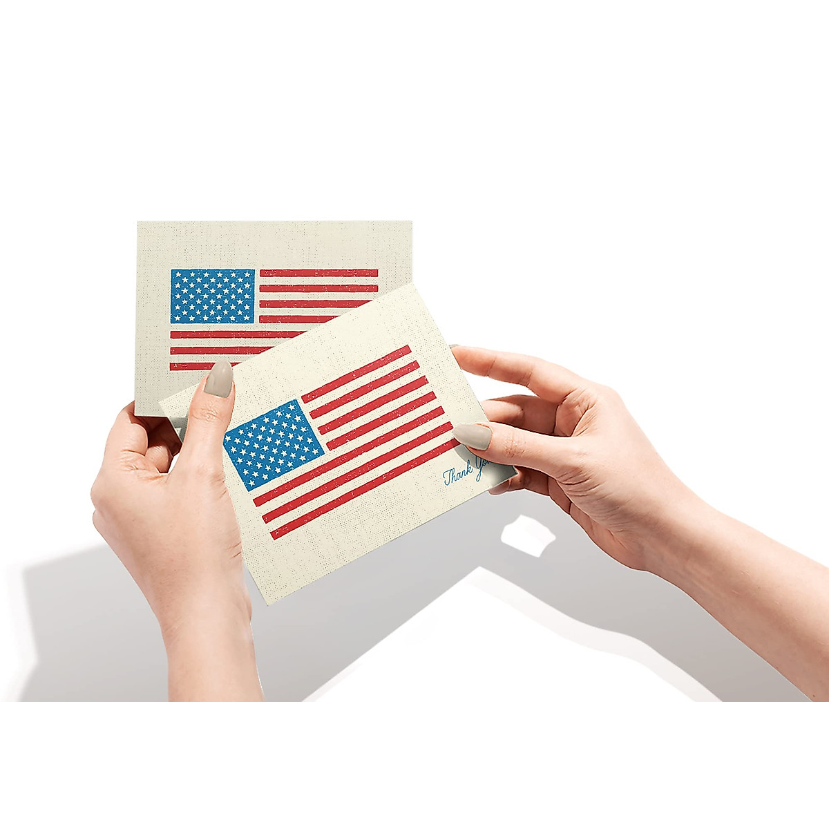 Twigs Paper - American Flag Thank You Cards - Blank Patriotic Stationary Cards w/Envelopes - Greeting Card for Veteran's Day, Memorial Day, 4th of July & More - Made In USA - 5.5" x 4.25" (Set of 12)
