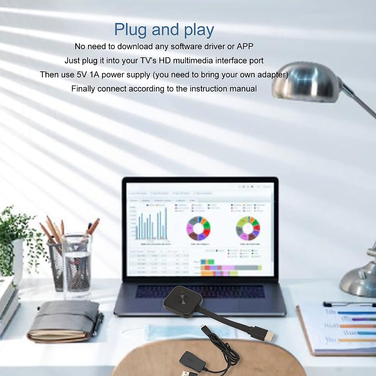 Wireless HDMI Display Dongle, 1080P 60Hz HD, Plug and Play, No Latency and Freeze, 2.4G WiFi Display Adapter Treaming for Video/Audio from Laptop, Phone to Big Screen