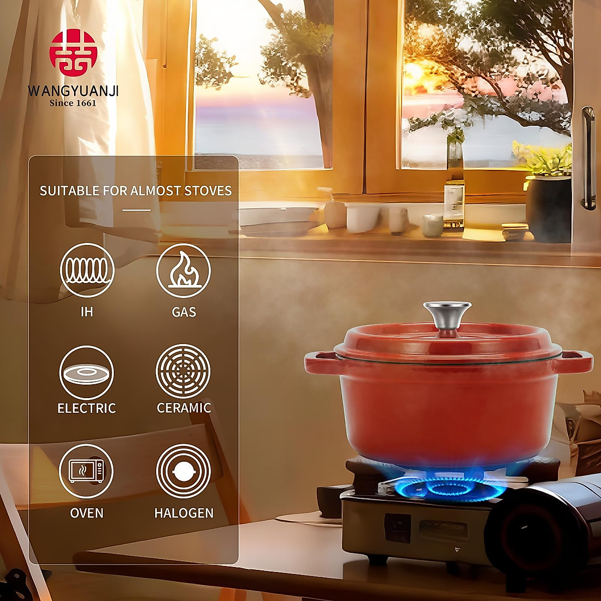 WANGYUANJI Enameled Dutch Oven Pot with Lid,3.2 Quarts Enamel Cast Iron Cookware Pot,Heavy-Duty Casserole with Dual Handle,Round Dutch Ovens for Braising and Bread Baking,Red