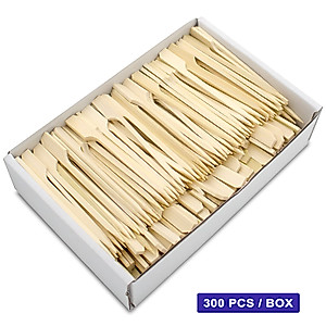 BLUE TOP 300Pcs Bamboo Paddle Picks, 3.5 Inch Sturdy Flat Skewers Food Appetizer Toothpicks for for Fruit, Grilling, Drink, BBQ, Barbecue, Yakitori Chicken, Fondue, Roasting,Cocktail, Marshmallow