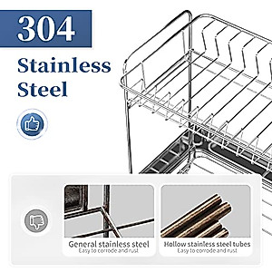 Kitsure Dish Drying Rack, 2-Tier Dish Rack for Kitchen Counter with Large Capacity, Rustproof Dish Drying Rack with Drainboard, Multifunctional Kitchen Drying Rack