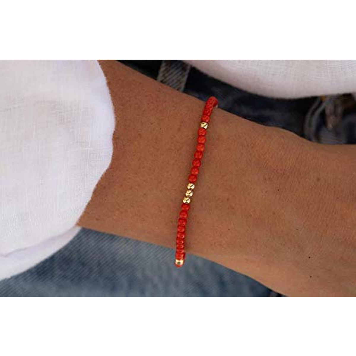 WORLD WIDE GEMS Jewelry Authentic Italian Coral | Mediterranean Sea Red Coral 3mm | Genuine red coral 3mm | Beaded red coral bracelet | Natural Coral