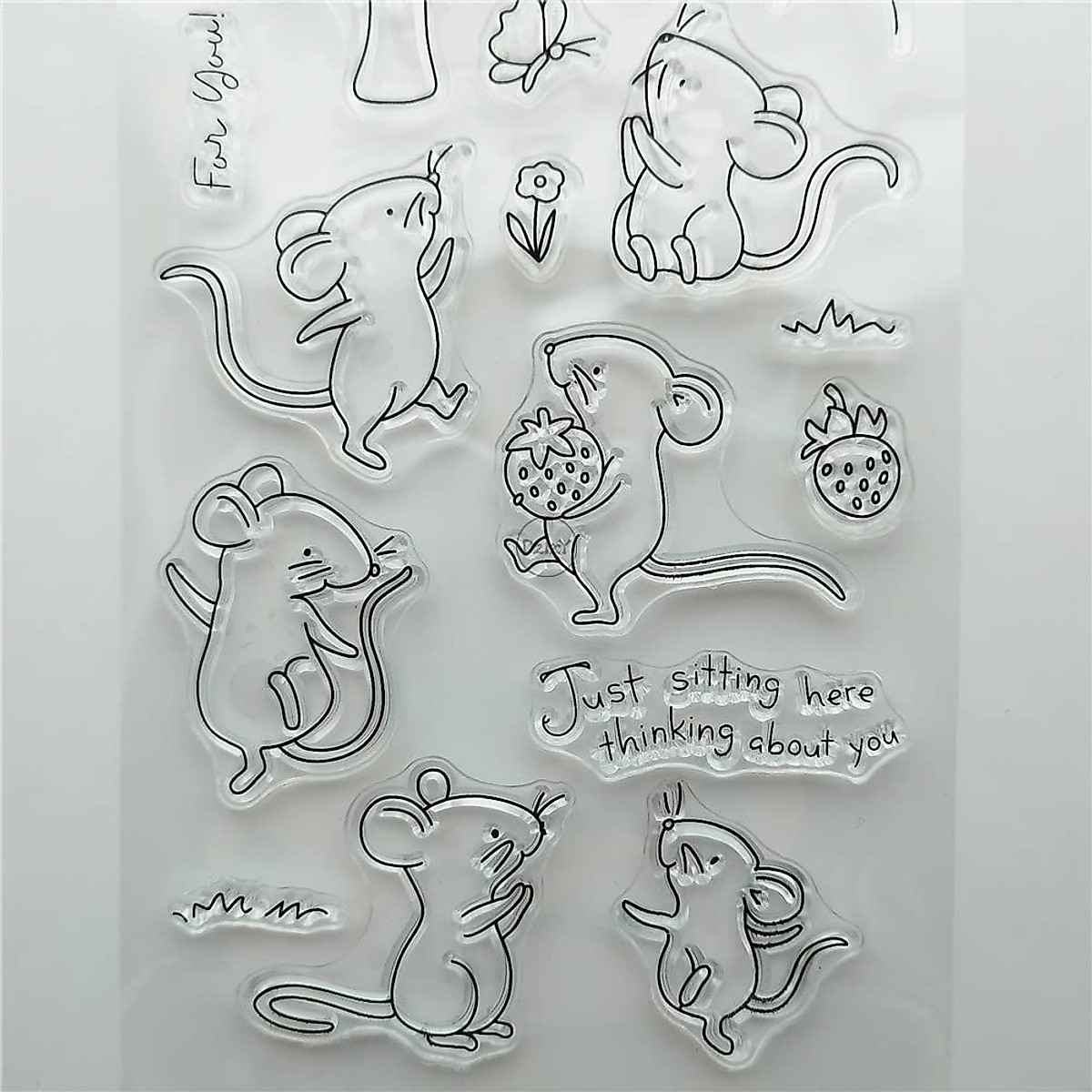 DzIxY Strawberry Mouse Clear Stamps and Metal Cutting Dies Sets for Card Making Scrapbooking Paper Supplies Silicone Seals Storage Pockets