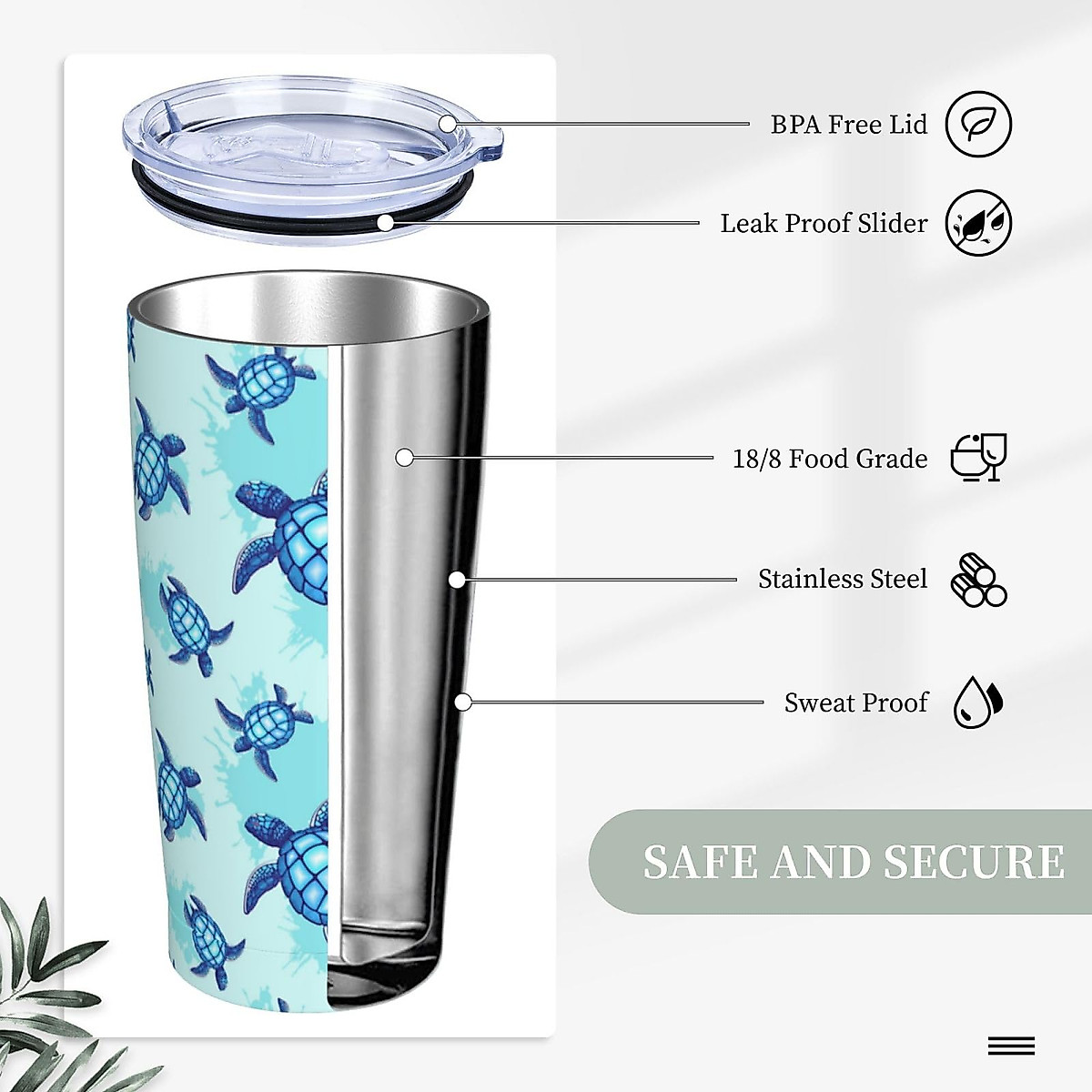 JASROTAO Sea Turtle Tumbler,Turtle 20oz Stainless Steel Insulated Travel Tumbler,Travel Coffee Mug with Lid and Straw Water Bottle Drink Tumbler Cups Gifts for Women Men Lovers