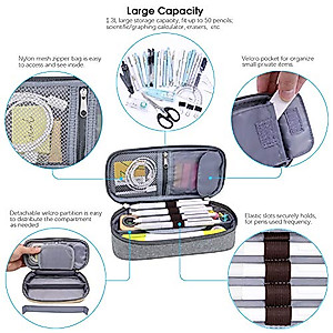 Aiscool Big Capacity Pencil Case Holder Canvas Bag Pen Organizer Pouch Stationery Box Oxford Cloth Large Storage for School Supplies School Office Stuff (Gray) 8.5 x 4 x 2.4 inches