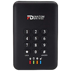 Fantom Drives - DSH1000 FD 1TB Encrypted Hard Drive - DataShield 256-Bit AES Hardware Encrypted - USB 3.2 Gen 1-5Gbps - Compatible with Mac/Windows/PS4/Xbox (DSH1000) by Black