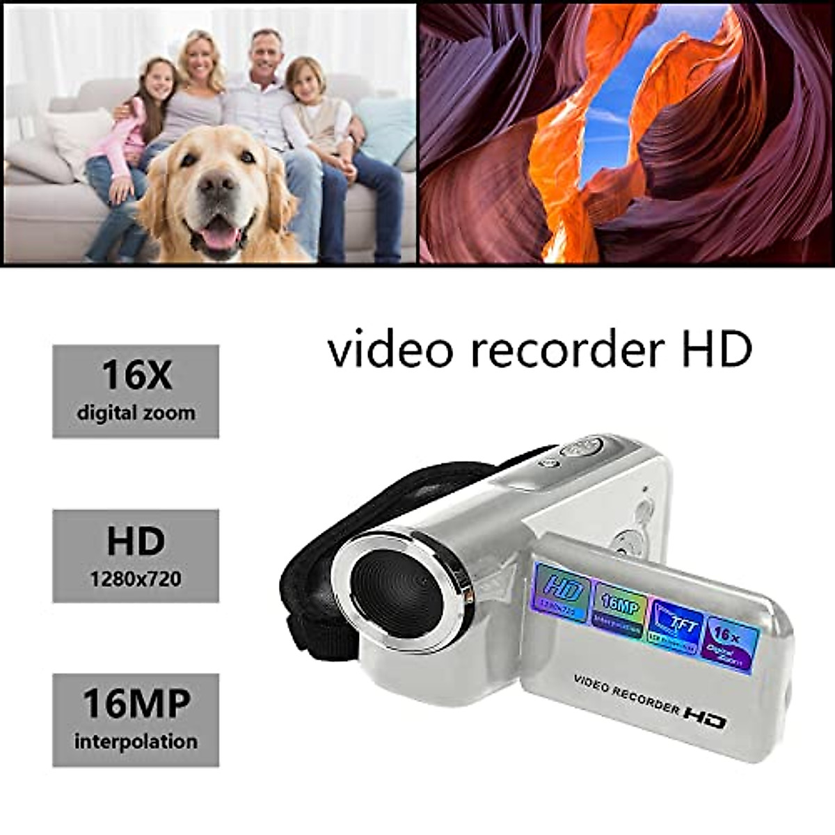 Digital Cameras Point and Shoot Digital Camera, 16MP Children's Camera 16X Zoom, Full HD Rechargeable Electronic Mini Camera for Students, Teens, Kids