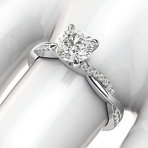 10k White Gold 4-Prong Petite Twisted Vine 1.0 CT Genuine Moissanite Engagement Ring Promise Bridal Ring (9.5)