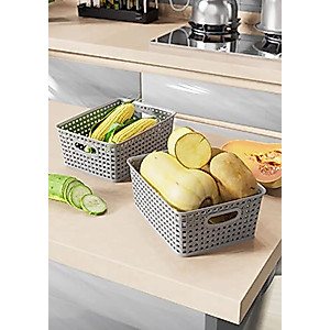 Weave Storage Organizer Baskets, Grey 6-Pack Plastic Woven Baskets, 10.1" x 7.55" x 4.1"