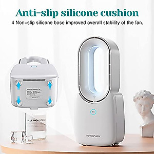 INMORVEN 4400mAh Bladeless Fan, Portable Desk Fan with Night Light, 11.8 Inch Personal Cooling Fan with 4-Speed Options, Small Desktop Rechargeable Quiet Table Fan for Home Bedroom Office