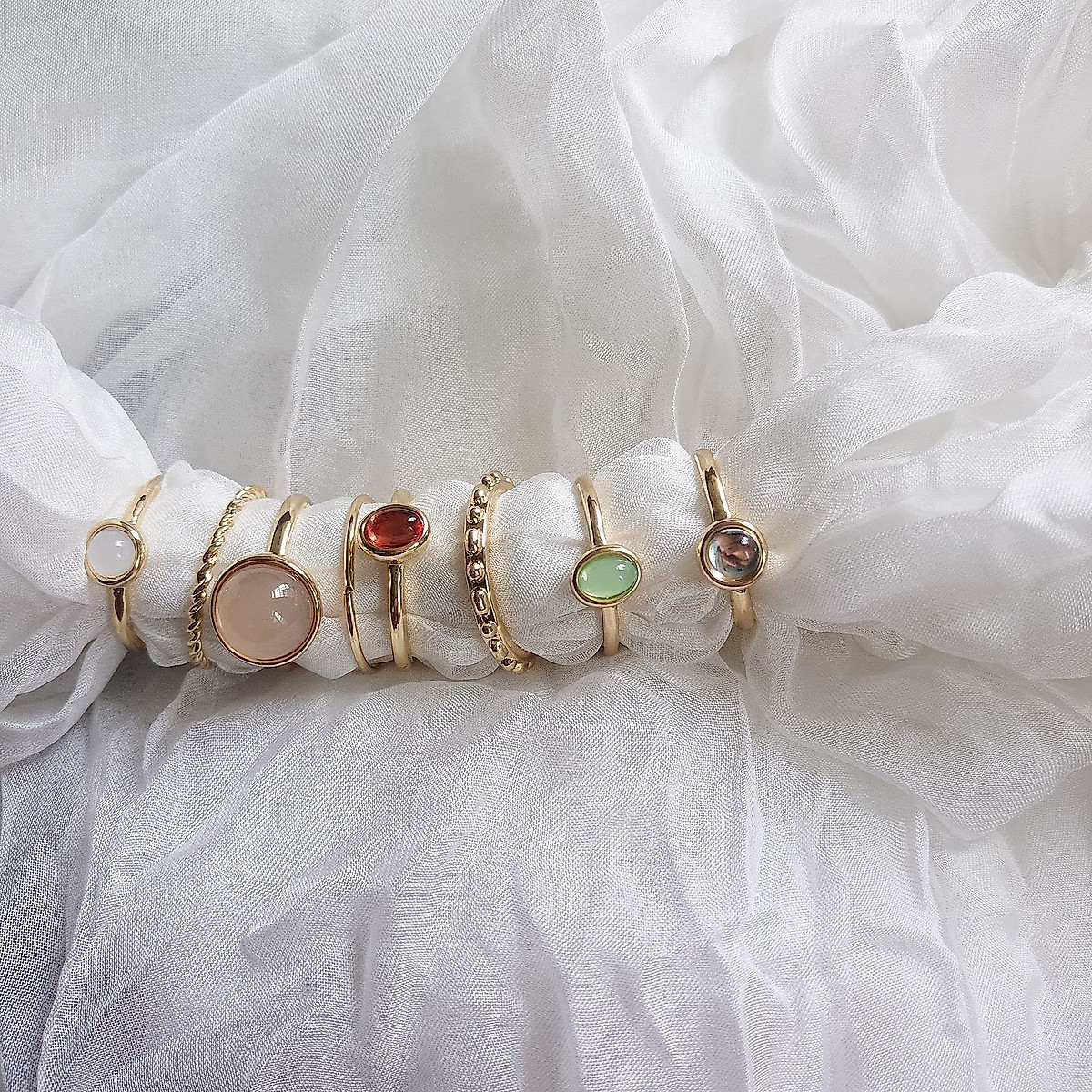 ZZ ZINFANDEL 8pcs Gold Gem Knuckle Ring Set for Women Vintage Stackable Finger Rings Set