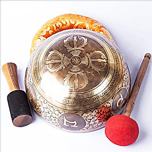 Large Tibetan Singing Bowl Set - 9" Master Healing Grade For Sound Bath Chakra 7 Metal Meditation Yoga By Himalayan Bazaar
