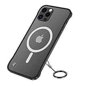 GALAPPLE Ultra-Thin Frameless Magnetic Case for iPhone 14 ProMax, Black Matte Minimalist Case with Shockproof Corner& Finger Loop String, Compatible with Magsafe Charger&Accessories(6.7"- 3 Camera)
