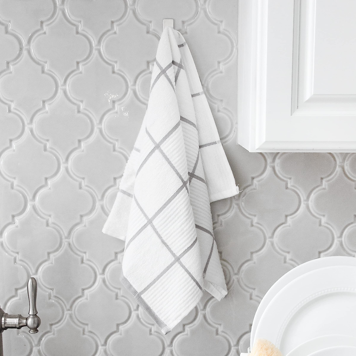 T-Fal Textiles Cotton Dish Towl, Checked Gray