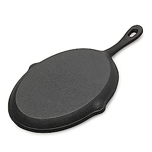PEBBLEWICK - Cast Iron Fajita Skillet Set - Pre-seasoned with Wooden Base and Mitt - Create Authentic Sizzling Meals with Ease - complete with 7 Inch Tongs