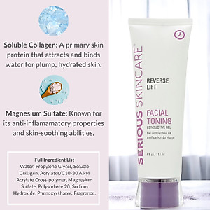 Serious Skincare Reverse Lift Collagen Based Conductive Activator Gel for Facial Toning - Compatible with All Microcurrent & RF Frequency Tools, NuFace - Skin Hydrating Formula - Glides Easily - 4 oz