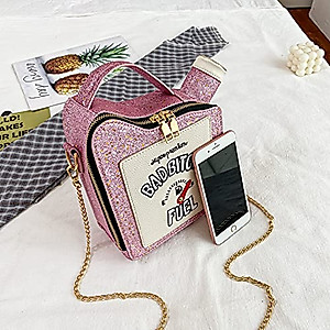 KUANG! Women Fashion Sequin Crossbody Bag Girl's Fun Gasoline Handbag Shoulder Bag for Women Messenger tote Bags (Pink)