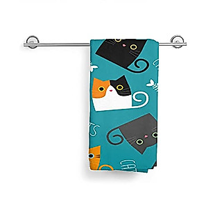 Perinsto Funny Cats Hand Towel Cute Cartoon Design Decorative Fingertip Towels Multipurpose for Bathroom Kitchen Gym and Spa, 27.5" X 15.7"