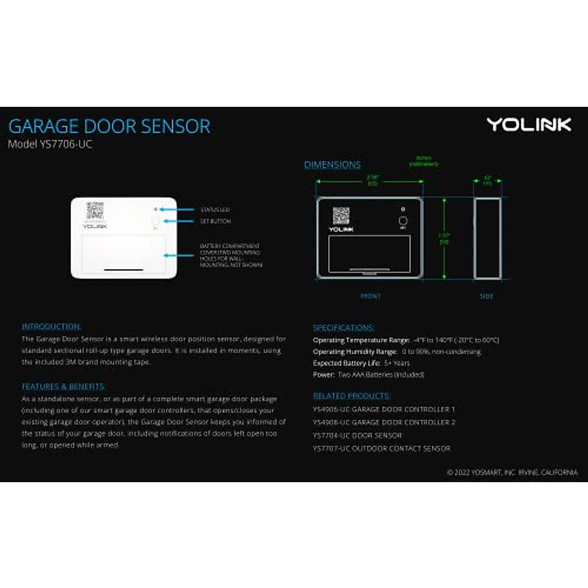 YoLink Smart Garage Door Solution Kit - Convert Any Garage Door to Smart in Seconds! Battery-Powered, No-Wires, No-Tools Super-Easy Installation. Compatible with Alexa & IFTTT