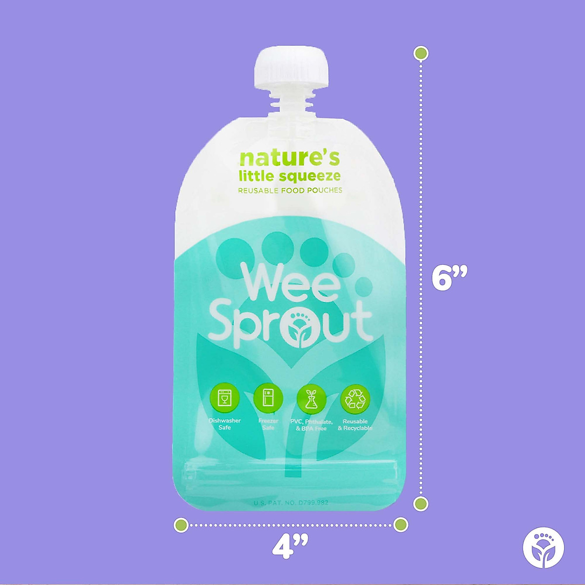 WeeSprout Double Zipper Reusable Food Pouches (5 Fl Oz, Green)