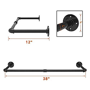 MY RUSTIC Industrial Pipe Clothes Rack-43 Inch, Heavy Duty Detachable Wall Mounted Black Iron Garment Bar, Multi-Purpose Hanging Rod for Closet Storage, Black- 43" L (43" L x 12" W) 41 (black 1)