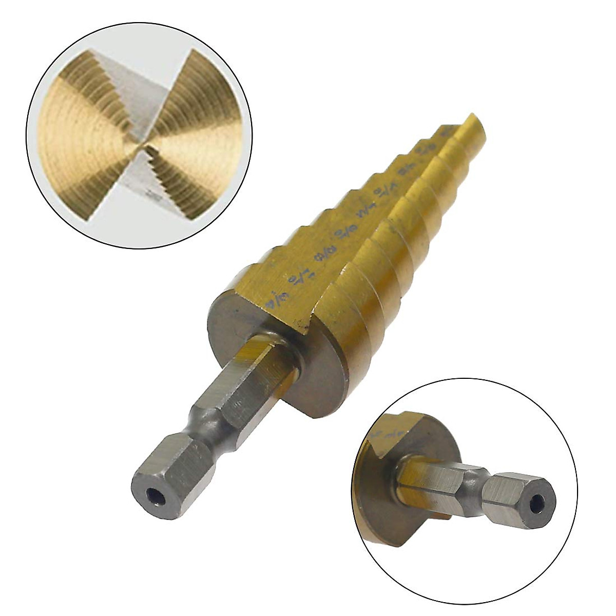 Qjaiune Titanium Step Drill Bit Set 3 Pcs 28 Sizes in One Kit, 1/4" Hex Shank for Soft Metal, Wood, Plastic