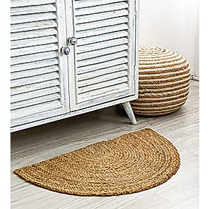 Chardin home Jute Braided Boho Semi-Circular Rug Natural Jute, 18x30 inch Rustic Jute Throw Rug, Artisanal Bohemian Handcrafted Home Décor,Perfect as Doormat, Great for Kitchens, Study, dorms