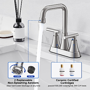 Bathroom Sink Faucet, Hurran 4 inch Brushed Nickel Bathroom Faucets for Sink 3 Hole with Pop-up Drain and Supply Lines, Stainless Steel 2-Handle Centerset Faucet for Vanity RV Restroom