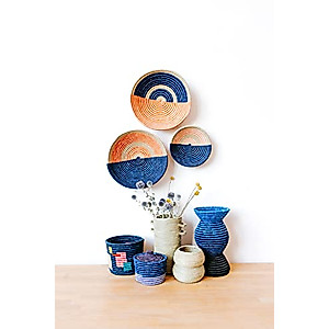 African Basket- Bogabo/Rwanda Basket/Woven Bowl/Sisal & Sweetgrass Basket/Blue, Peach, Sweetgrass