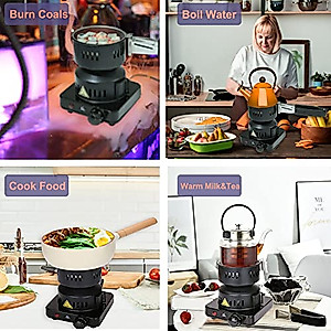 Charcoal Starter - Coal Burner Hot Plate Durable Faster Electric Coal Stove 120V~650W with Detachable Handle Stainless Steel Grill & Rack Smart Heat Control for BBQ Kitchen