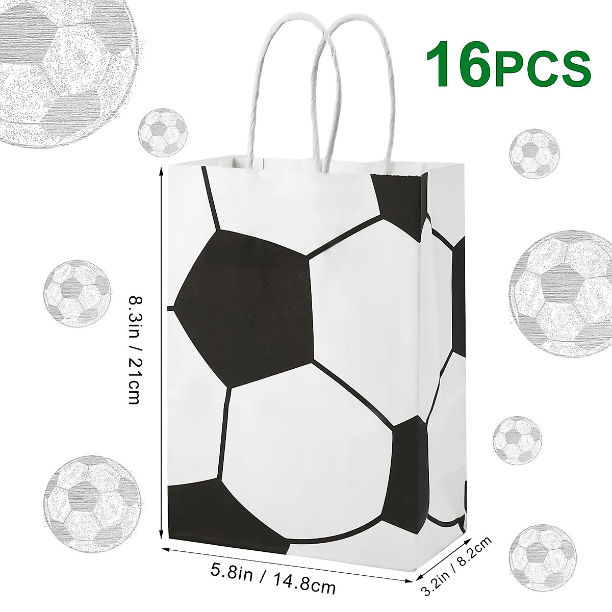 PEUTIER 16pcs Soccer Party Favor Paper Bags, Football Themed Party Gift Bags with Handles Soccer Goodie Bags Treat Candy Bags for Kids Adults Soccer Party Supplies (Style 2)