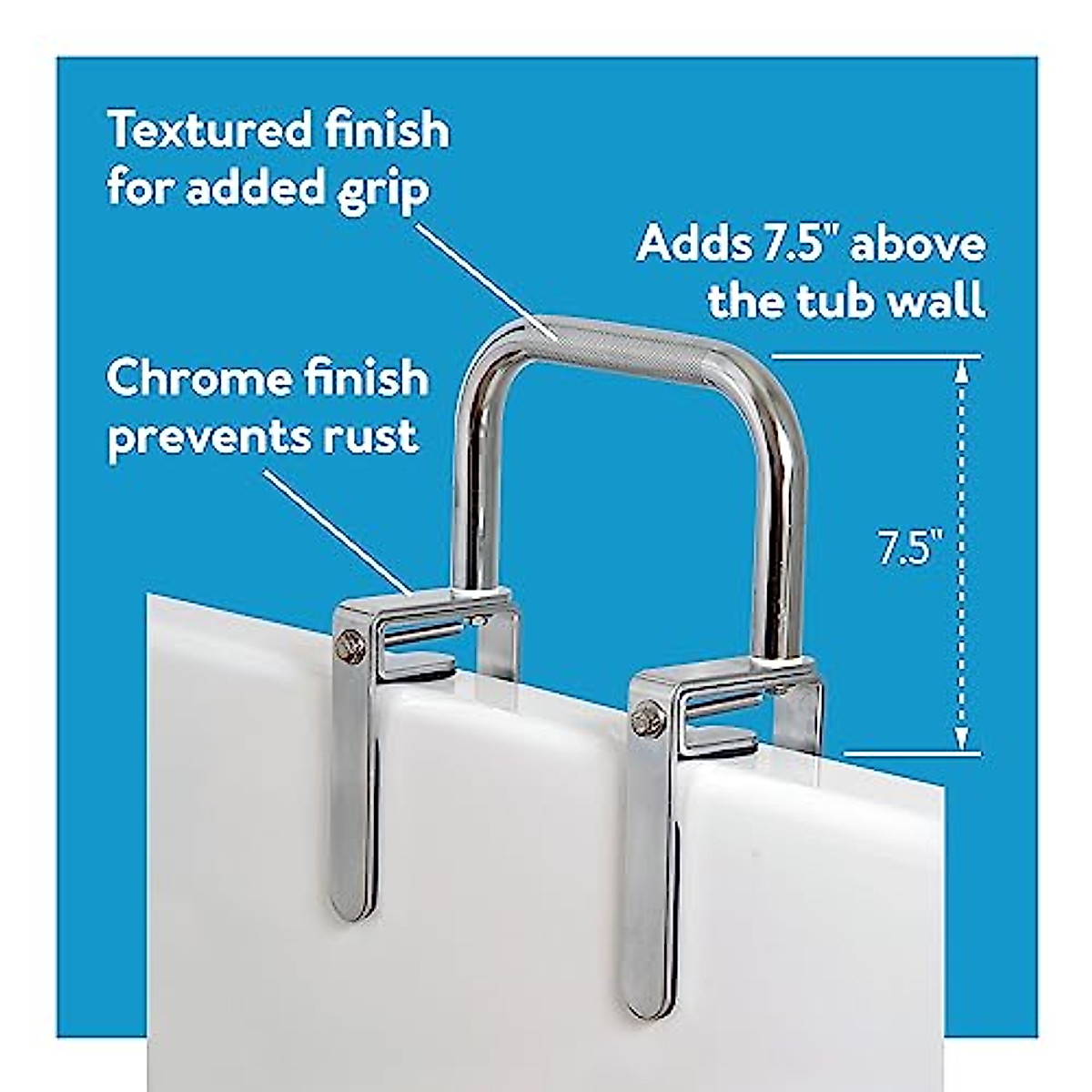 Carex Bathtub Rail and Grab Bars for Bathtubs and Showers - Bathtub Grab Bar, Shower Handle & Bath Tub Bar Clamps for Seniors & Elderly, Chrome