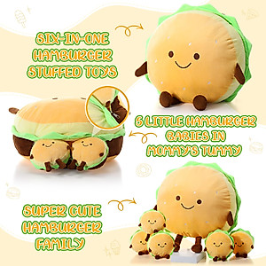 HyDren 1 Pc 16'' and 5 Pcs 4'' Hamburgers Plush Toy Set Cute Food Plush Pillow with Zipper Gift