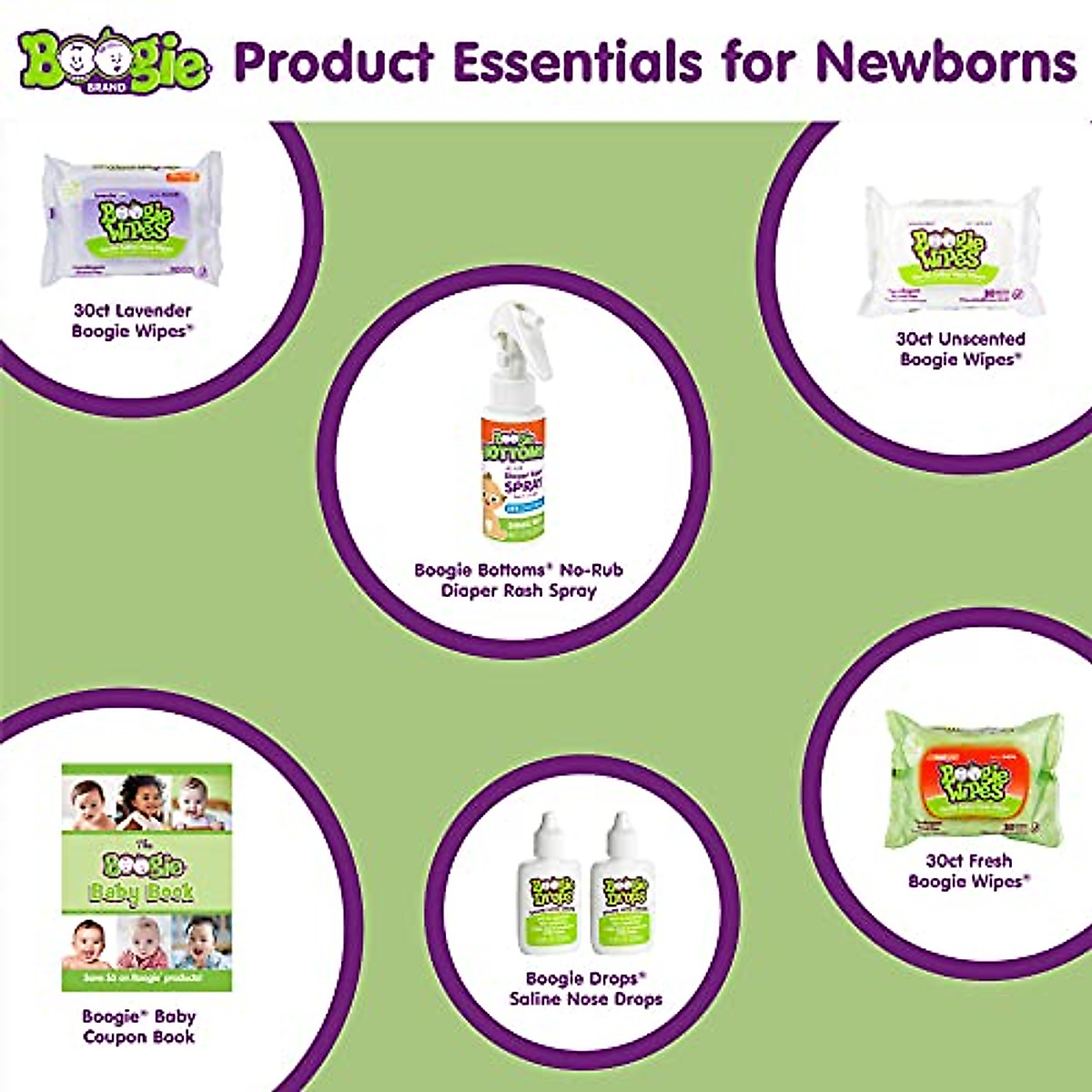 Baby Gift Set by Boogie Wipes, FSA/HSA Eligible, Baby Wipes by Boogie Wipes 90 Count, Diaper Rash Cream Spray by Boogie Bottoms 1 Pack, Baby Nasal Saline Drops by Boogie Drops 2 Pack