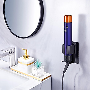 WAYASI Hair Straightener Holder Wall Mounted Blow Dryer Holder, Stainless Steel Blow Dryer and Curling Iron Holder, Black Hair Dryer and Straightener Holder, Bathroom Hair Tools Organizer and Storage