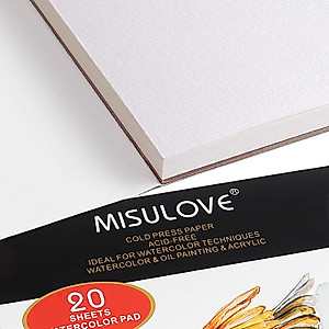 MISULOVE 6.1X8.7" Watercolor Paper Pad, Cold-Pressed, Acid-Free, Ideal for Watercolor Painting and Wet Media, Textured Paper Great and Sketchbook, Art Paper for Kid, 20 White Sheets (140lb/300gsm)
