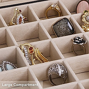 BEWISHOME Earring Organizer Holder for Cufflinks, Rings, Pendants, Chain - 50 Slots Case, 6 Necklace Hook, 2 Stackable Trays - Elegant Jewelry Storage Box for Girls Women, Black Faux Leather SSH11B