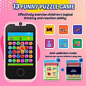 Prysyedawn Kids Smart Phone for Girls, Christmas Birthday Gifts for Girls Age 3-6, MP3 Music Player with Dual Camera, Toddler Touchscreen Phone Learning Toy for 3 4 5 6 Year Old Girl with SD Card-Pink