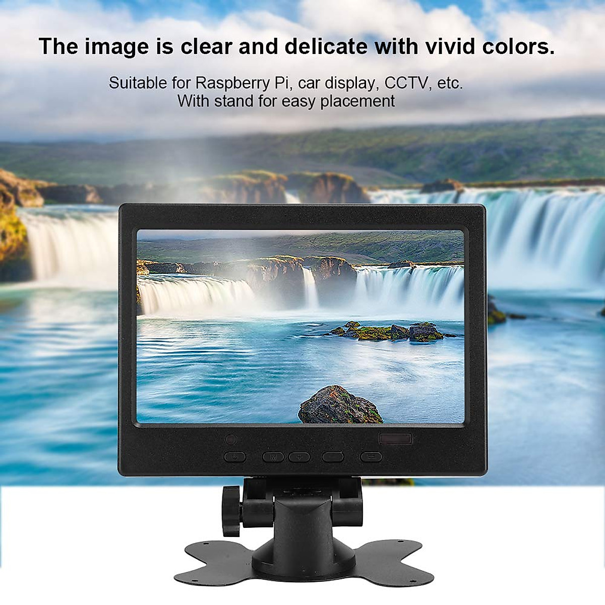 7 inch LCD Monitor, 16:9 800:1 1024x600 250cd/m² LED Backlight Widescreen 1080P HD Monitor Mini Screen w/Speaker,Support HDMI/VGA/AV,for/Car Display/CCTV(US)