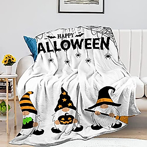 Jbralid Happy Halloween Flannel Bed Blanket Halloween Fall Pumpkin Gnome Spider Web Bat Throw Blanket Lightweight Cozy Blanket for Couch Sofa Bed Home Decorations 40x50 Inch