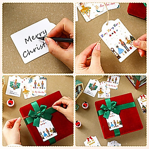 Yeaqee 120 Pcs Nutcracker Christmas Gift Tags with String Holiday Paper Name Tags Nutcracker Favor Tags Hanging Tag Labels for DIY Xmas Present Wrapping Party Decorations(White)