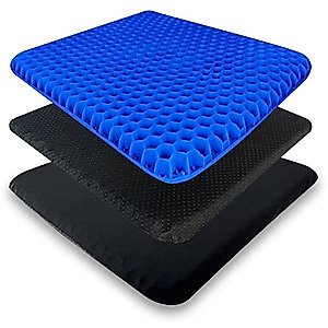 Cozy Gel Slim Seat Cushion with Non-Slip Grip Cover & Cooling Gel Technology for Coccyx, Sciatica, Wheelchair, Pressure, Tailbone, and Back Pain Relief - Long Sitting, Home Office and Travel (Black)