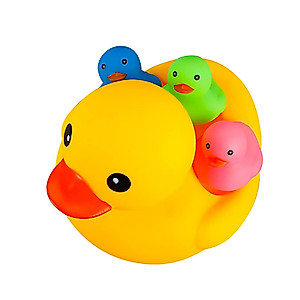 Bath Duck Toys 4 Pcs Colorful Rubber Duck Family Squeak Ducks Baby Shower Toy for Toddlers Boys Girls (Colorful Duck Family)