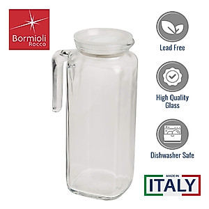 Bormioli Rocco Glass Frigoverre Jug With Airtight Lid (1 Liter): Clear Pitcher With Hermetic Sealing, Easy Pour Spout & Handle – For Water, Juice, Iced Coffee & Iced Tea