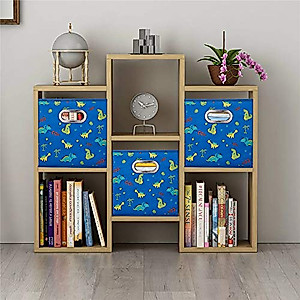 6 Cube Storage Bins Blue 10.5x10.5x11 Inch Foldable Dinosaur Coastal Print Fabric Half Storage Basketes for Home Organizers Storage Drawer,QY-SC13-6