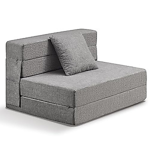 Z-hom Folding Sofa Bed, 6 inch Foldable Mattress Convertible Sleeper Chair Floor Mattress Couch, Convertible Sofa Bed with Pillow & Washable Cover for Room/Office/Dorm 76" x 39" x 6" (Light Grey)