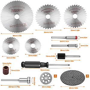 Cocew 49pcs Cutting Wheels Set for Dremel Rotary Tool,5pcs HSS Circular Saw Blades,10pcs Resin Cutting Discs,4pcs Diamond Cutting Wheels,10pcs Sanding Drum,10pcs Carbide Rotary Bur for DIY Carving